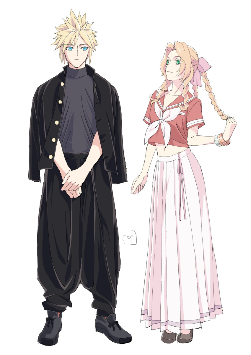 Safebooru - 1boy 1girl aerith gainsborough alternate costume aqua eyes baggy pants bangle black ...