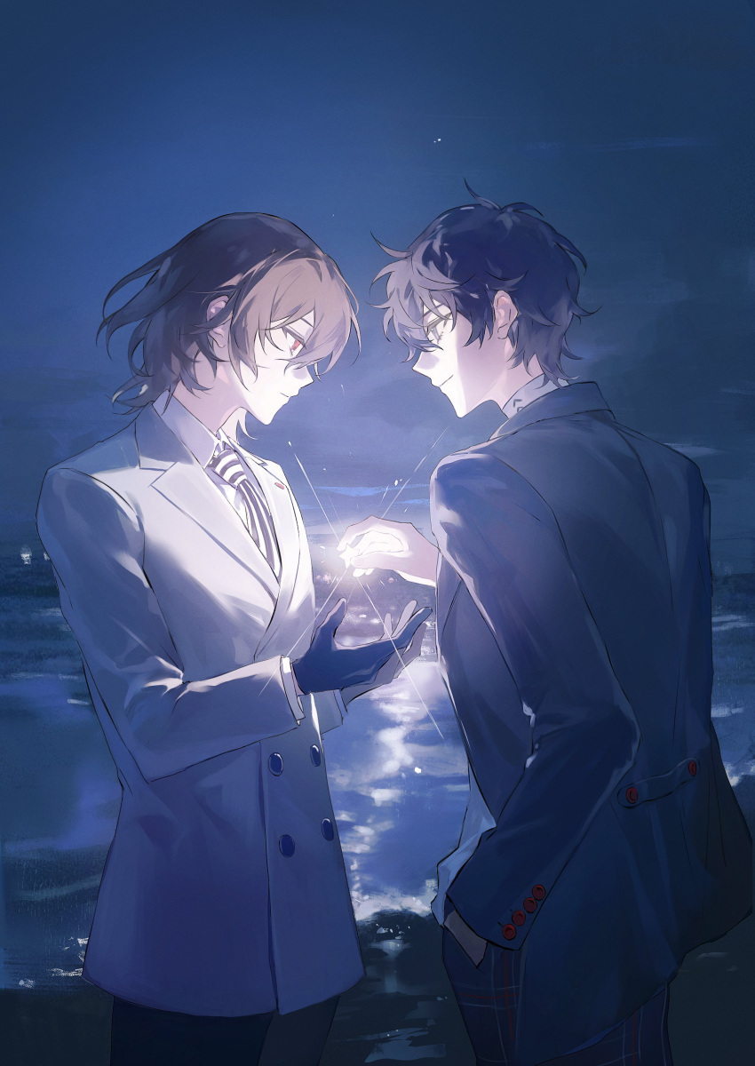 Safebooru - 2boys absurdres akechi gorou amamiya ren beach black eyes black gloves black hair ...