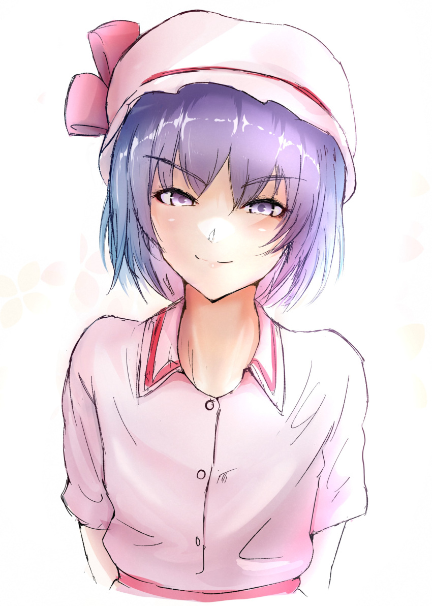 Safebooru - 1girl absurdres blush bow closed mouth collared shirt cookie (touhou) flat chest hat ...