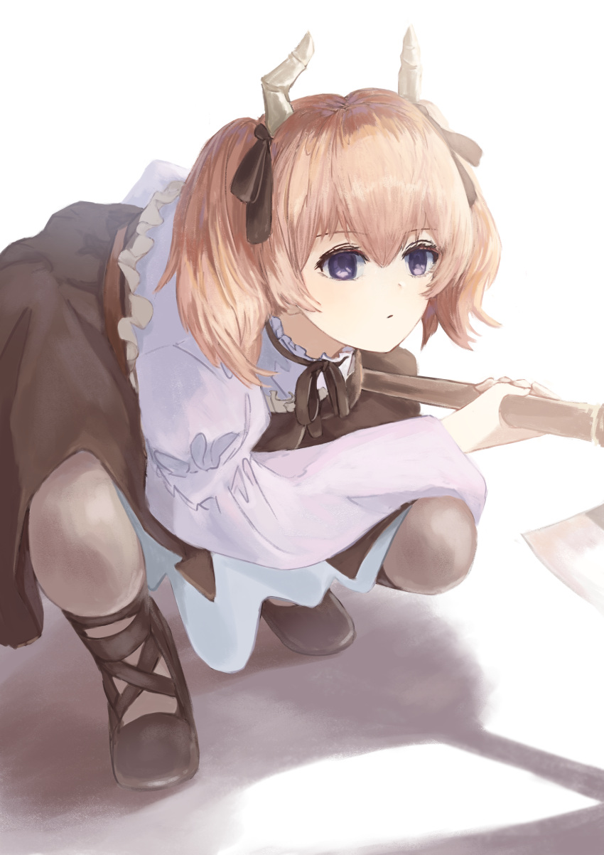 Safebooru - 1girl absurdres axe battle axe brown dress cross-laced footwear demon girl demon ...