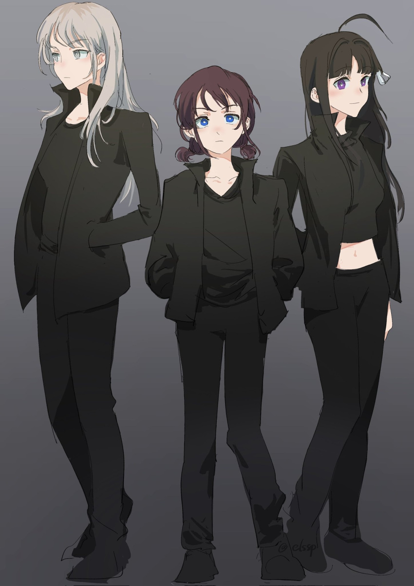 Safebooru - 3girls ahoge awa subaru black footwear black hair black ...