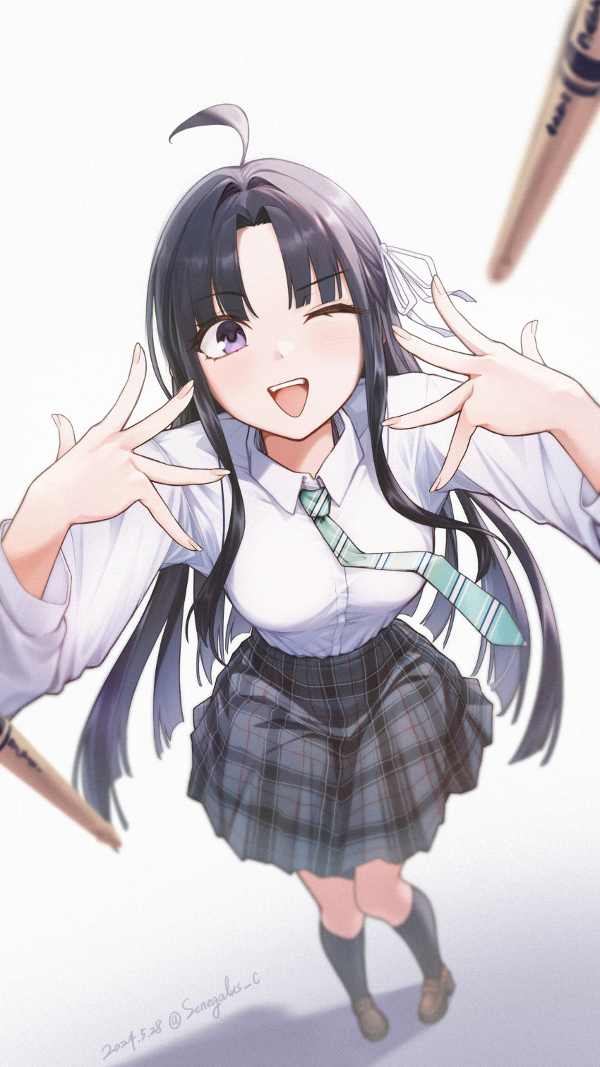 Safebooru - 1girl absurdres ahoge awa subaru black hair black socks blush breasts brown footwear ...