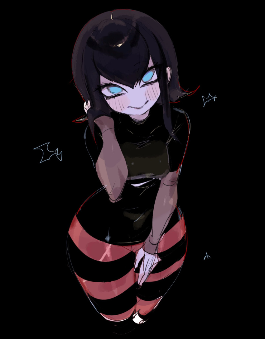 Safebooru - 1girl black background black dress black hair blue eyes blush breasts dress highres ...