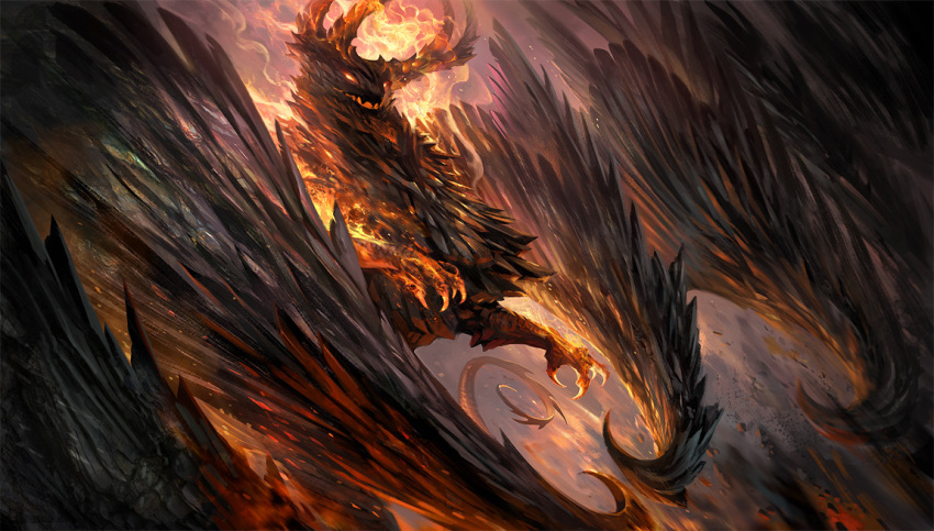 Safebooru - animal focus burning claws debris dragon fire flaming hand ...