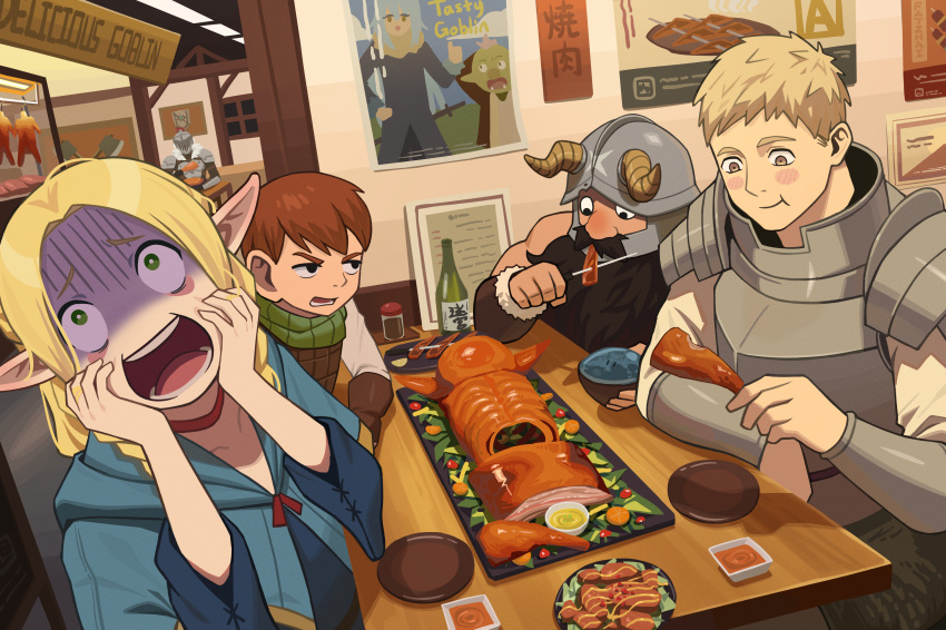 Safebooru - 1girl 4boys absurdres armor beard black eyes blonde hair blue capelet blush stickers ...