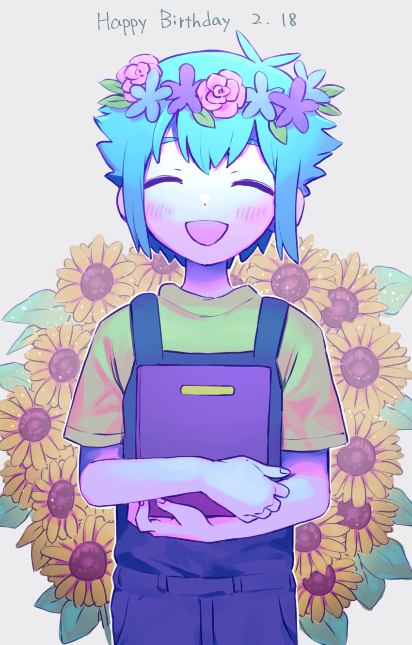 Safebooru - 1boy basil (headspace) (omori) basil (omori) blue overalls ...