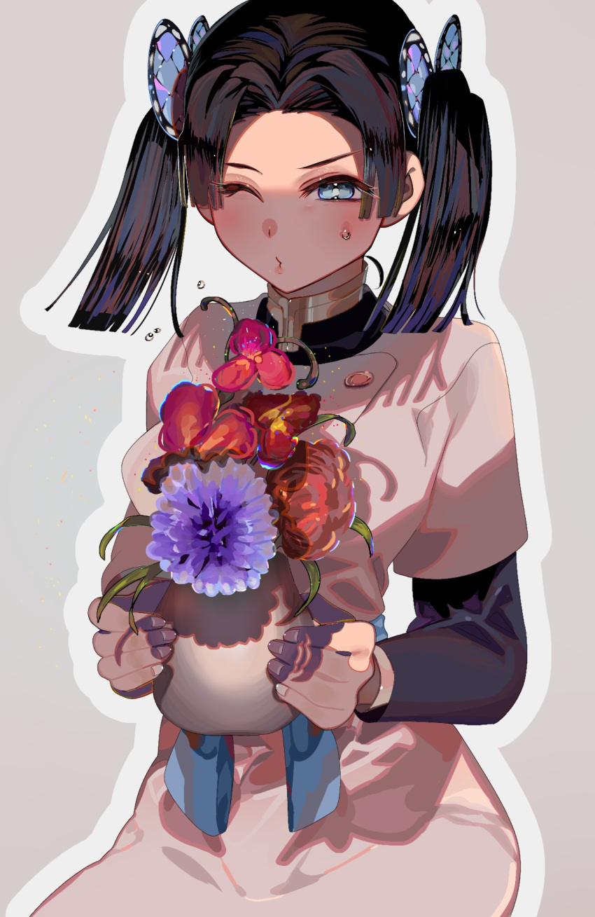 Safebooru - 1girl black hair blue eyes blue flower butterfly hair ...