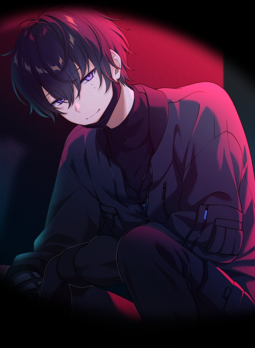 Safebooru - 18trip 1boy black hair black jacket black pants closed mouth hair between eyes ...