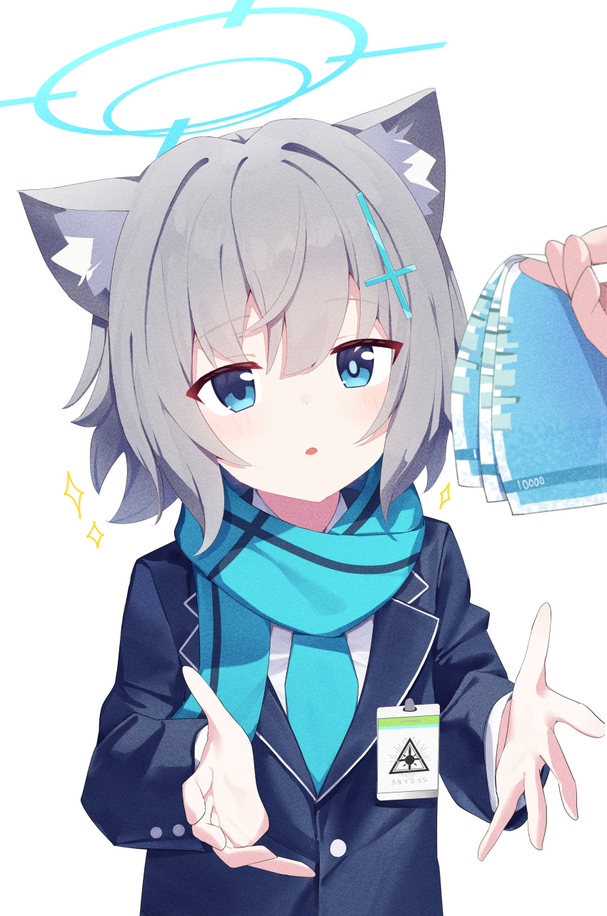 Safebooru - 1girl 1other absurdres animal ear fluff animal ears banknote black jacket blazer ...