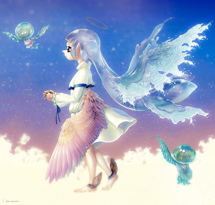 Safebooru - 1girl ankle wings barefoot capelet full body highres ...