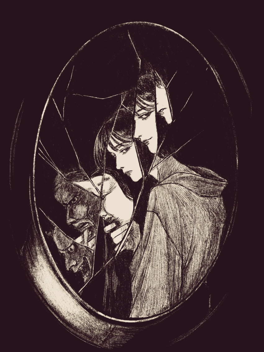 Safebooru - 1girl black background black hair broken glass broken ...