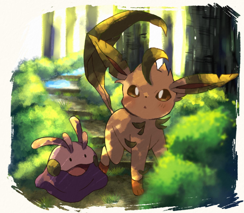 Safebooru - blush bright pupils brown eyes bush forest goomy green fur ...