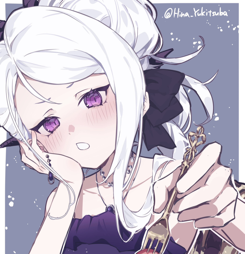 Safebooru - 1girl bare arms bare shoulders black bow blue archive blush bow demon horns dress ...