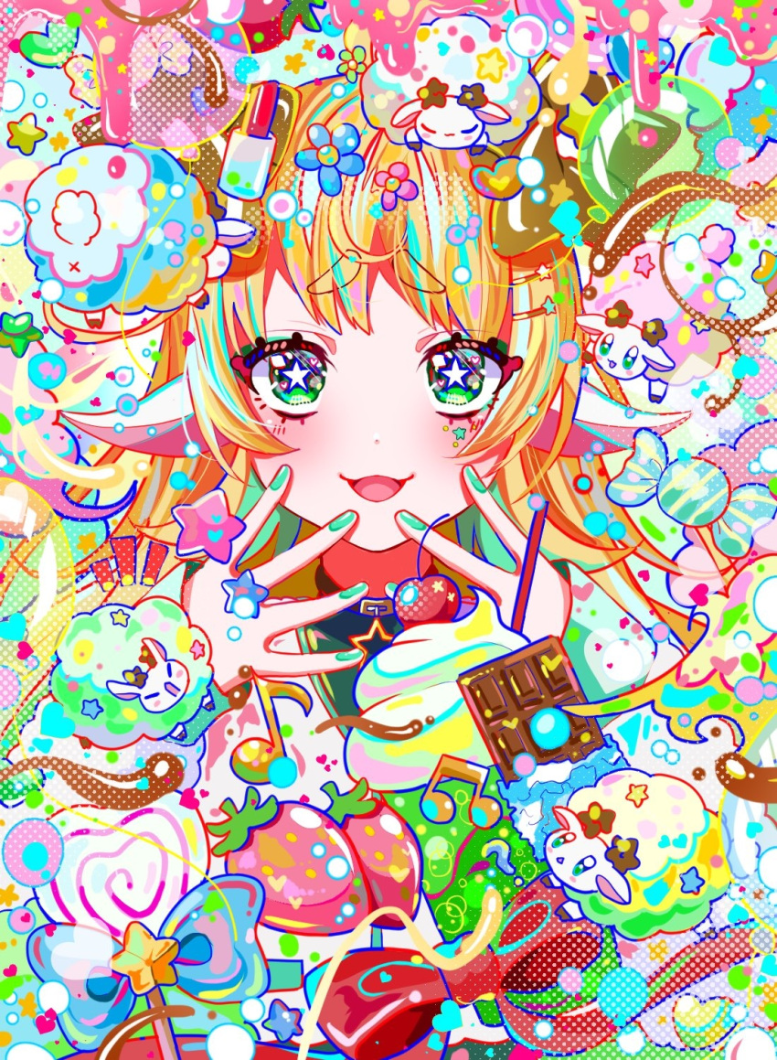 Safebooru - 1girl animal animal ears blonde hair bow candy cherry ...