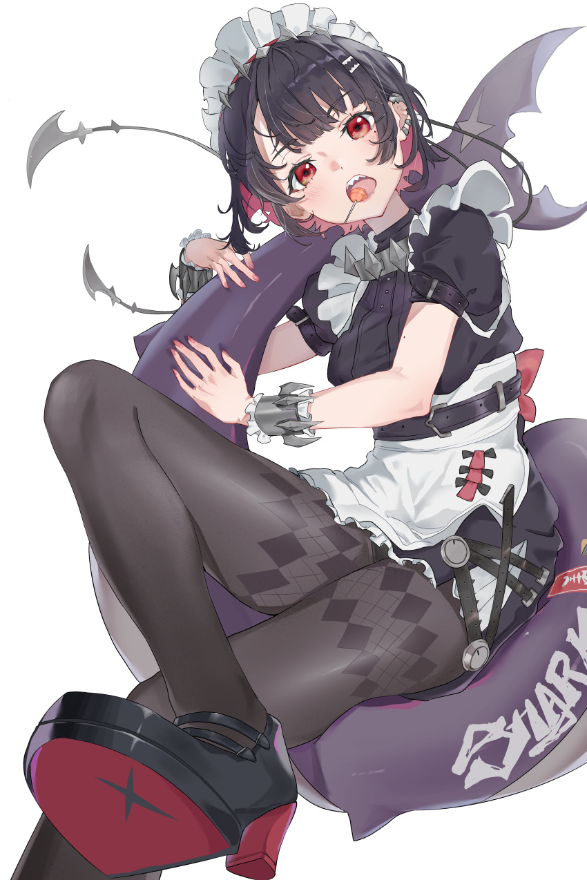 Safebooru - 1girl absurdres apron argyle clothes argyle pantyhose black dress black footwear ...