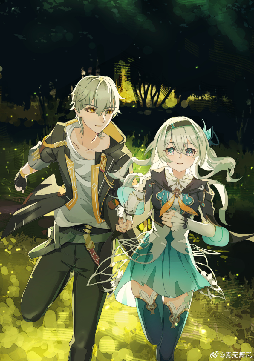 Safebooru - 1boy 1girl absurdres black coat black gloves black hairband black pants breasts ...