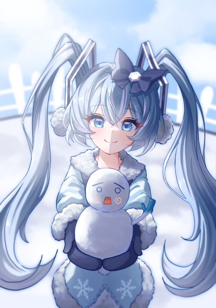 Safebooru - 1girl absurdres blue eyes blue gloves blue hair coat earmuffs gloves hatsune miku ...