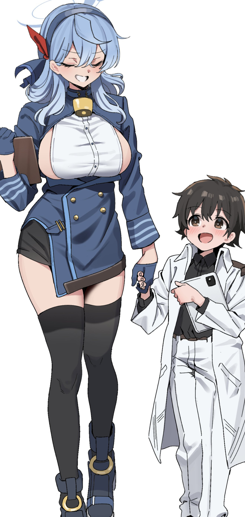 Safebooru - 1boy 1girl absurdres age difference ako (blue archive) bell blue archive blue hair ...