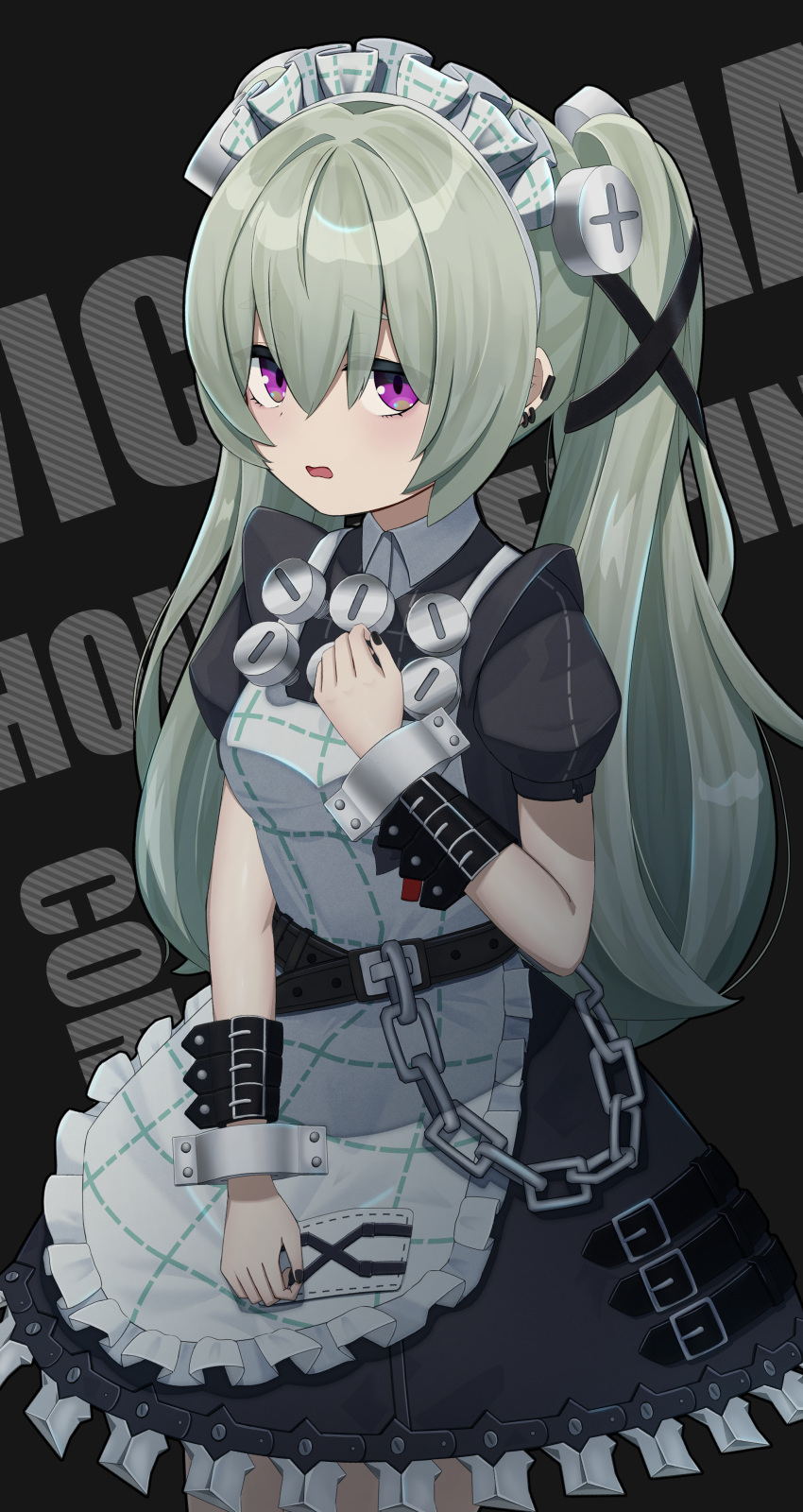 Safebooru - 1girl absurdres apron belt black background black belt black dress black nails ...