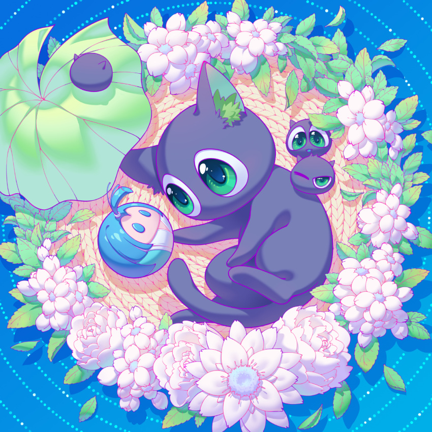 Safebooru - black cat cat flower green eyes heixiu highres leaf luo ...