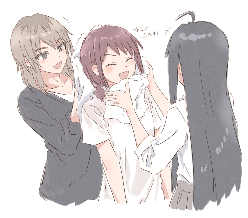 Safebooru - 3girls ^ ^ ahoge awa subaru black hair black sweater blush ...
