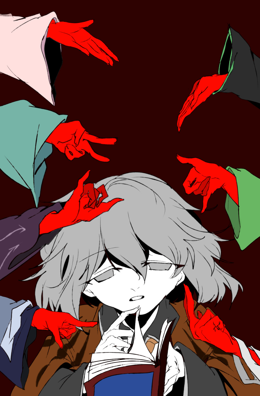 Safebooru - 1girl 6+others arrow print ascot black shirt blue coat blue ...