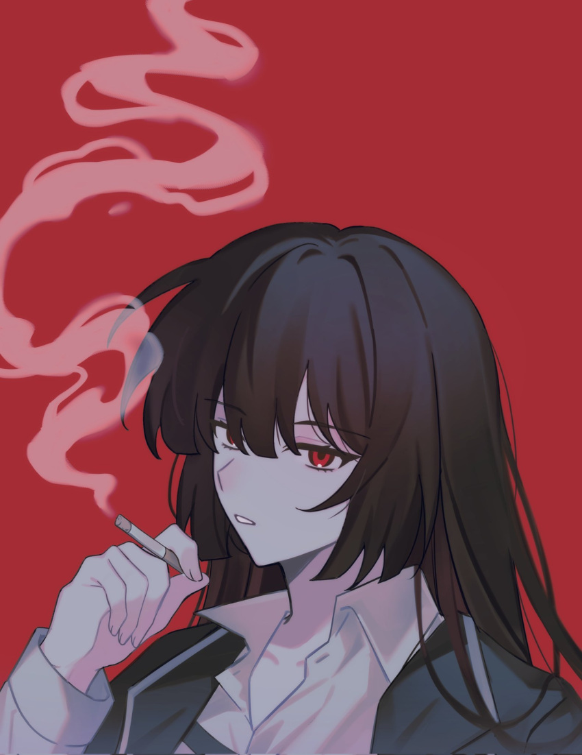 Safebooru - 1girl alternate hair length alternate hairstyle black hair cigarette collared shirt ...