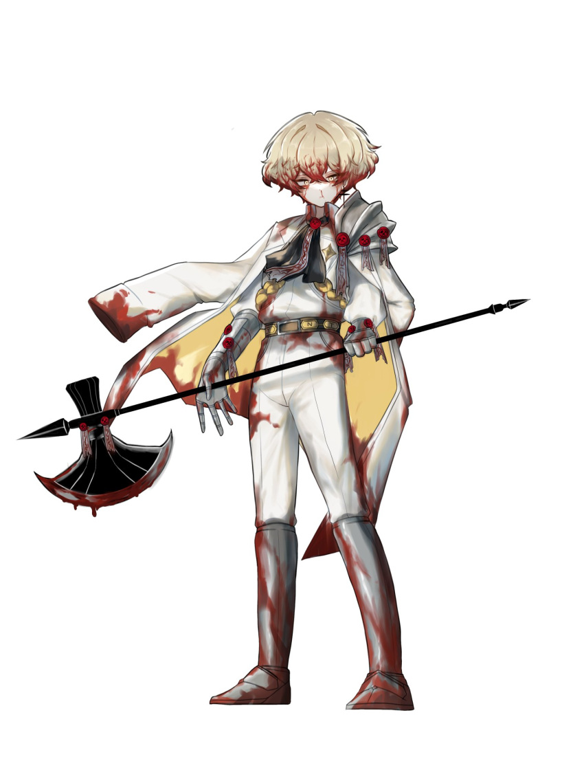 Safebooru - 1boy armored boots ascot belt black ascot blonde hair blood ...