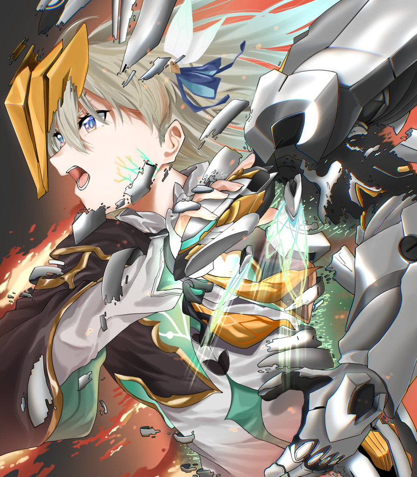 Safebooru - 1girl absurdres armor breasts collared shirt cropped jacket ...