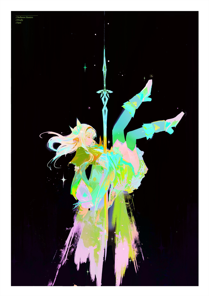 Safebooru - 1girl absurdres black background border bow character name colorful dio knarf ...