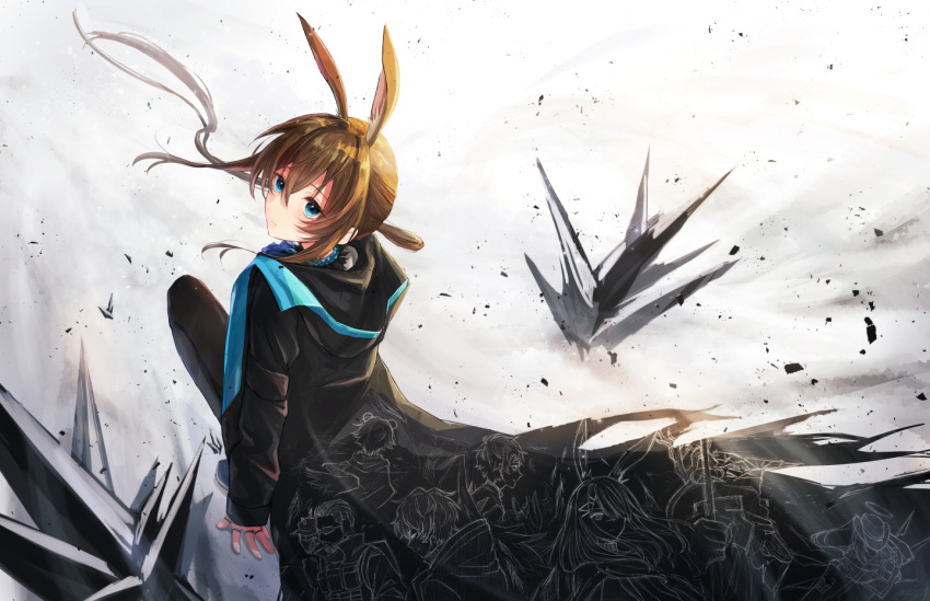 Safebooru - 1girl amiya (arknights) animal ears ascot black coat blue ...