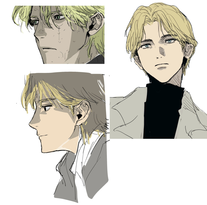 Safebooru - 1boy bishounen black shirt blonde hair blue eyes coat grey coat highres johan ...