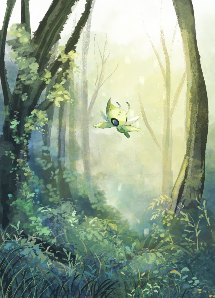 Safebooru - 1girl antennae blue eyes celebi day flying forest full body ...