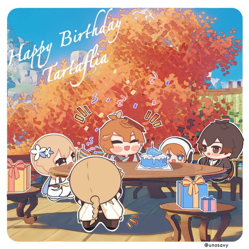Safebooru - 1girl 4boys aether (genshin impact) birthday cake blonde hair blue eyes braid cake ...