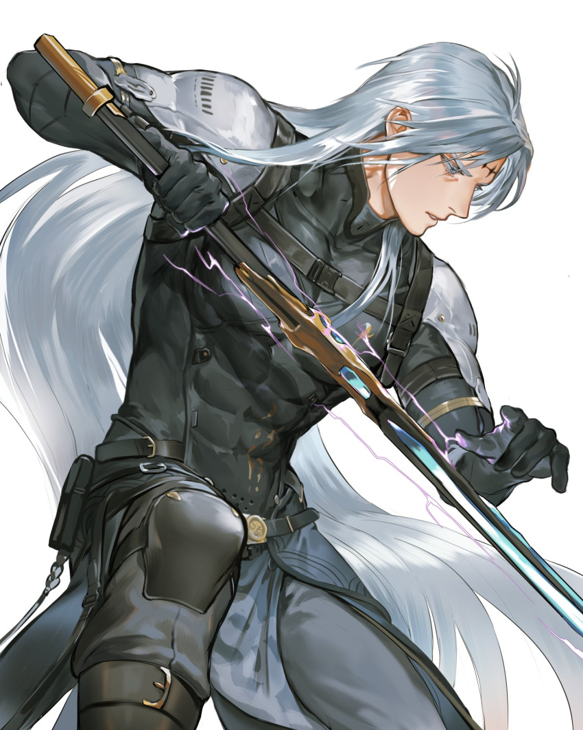 Safebooru - 1boy abs absurdly long hair armor armored gloves belt belt buckle black gloves black ...