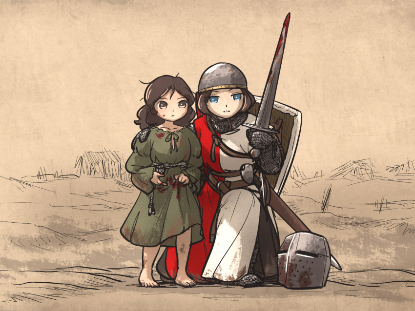 Safebooru - 2girls aged down armor bassinet belt blood blood on clothes ...