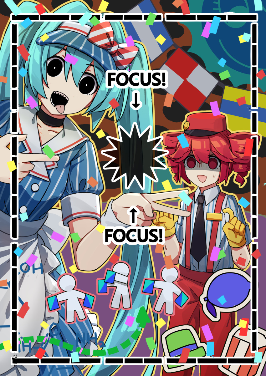 Safebooru - 2girls absurdres apron black choker black eyes blue dress ...