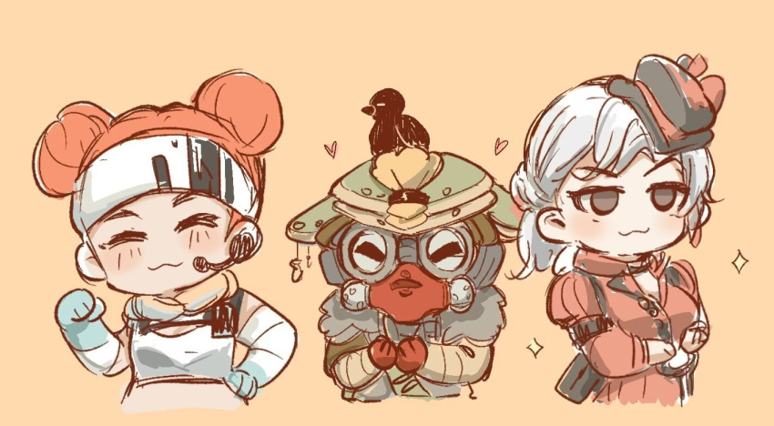 Safebooru - 1other 2girls :3 ^ ^ ambiguous gender animal on head apex legends bird bird on head ...