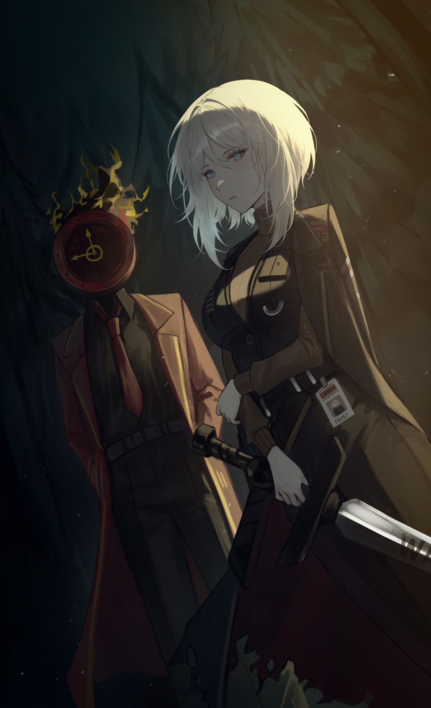 Safebooru - 1girl 1other absurdres belt black pants black shirt black ...