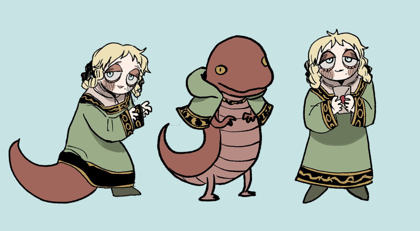 Safebooru - 1girl blonde hair blue background blush elden ring green ...