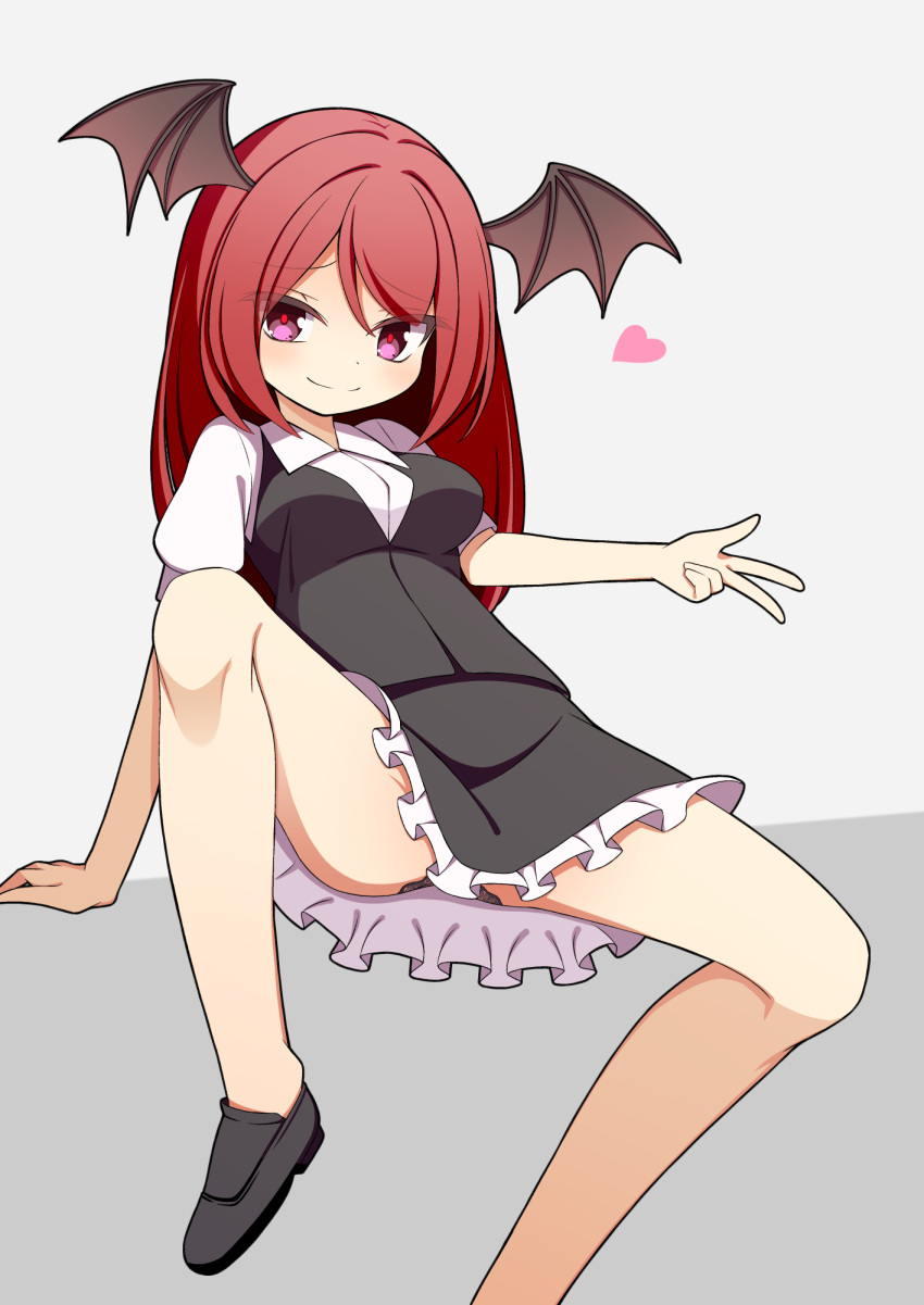 Safebooru - 1girl bat wings black footwear black skirt black vest breasts closed mouth ...