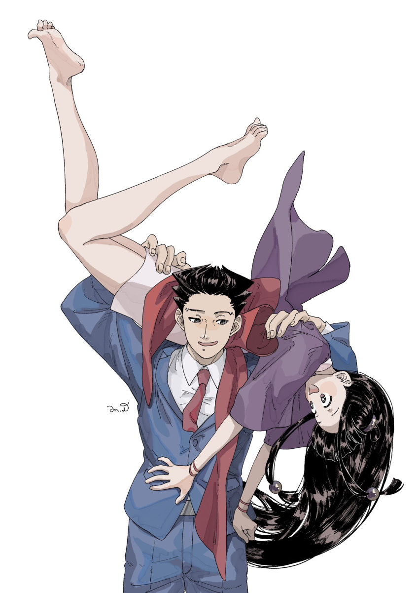 Safebooru - 1boy 1girl ace attorney apollo justice: ace attorney barefoot blue suit formal ...