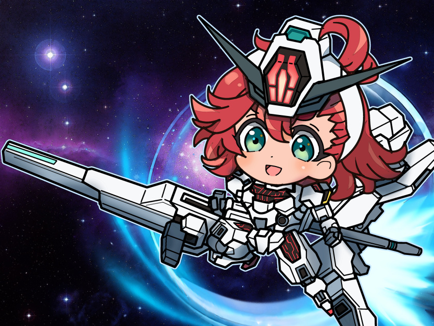 Safebooru - 1girl absurdres armor beam cannon chibi commentary energy ...