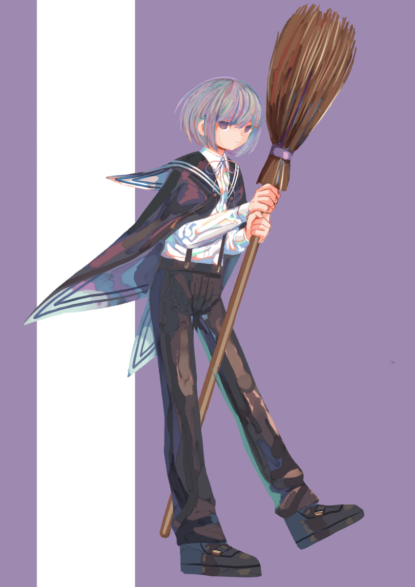 Safebooru - 1boy absurdres black cape black footwear black pants blunt bangs bob cut broom cape ...