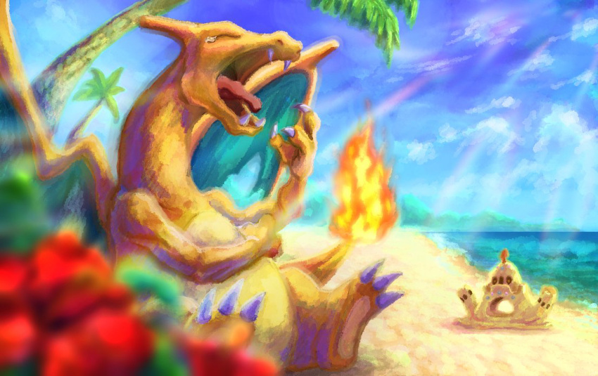 Safebooru - blurry blurry foreground charizard claws closed eyes clouds ...