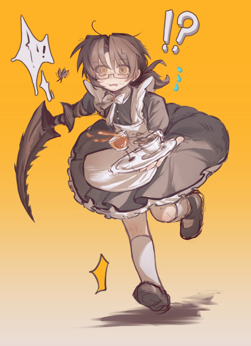 Safebooru - !? 1boy ^^^ alternate costume apron arthropod limbs beard stubble black dress black ...