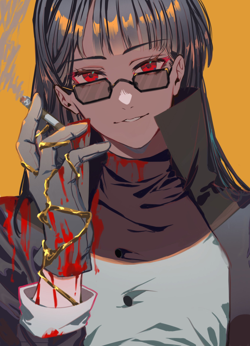 Safebooru - 1girl absurdres black coat black gloves black hair blood blood on clothes blood on ...