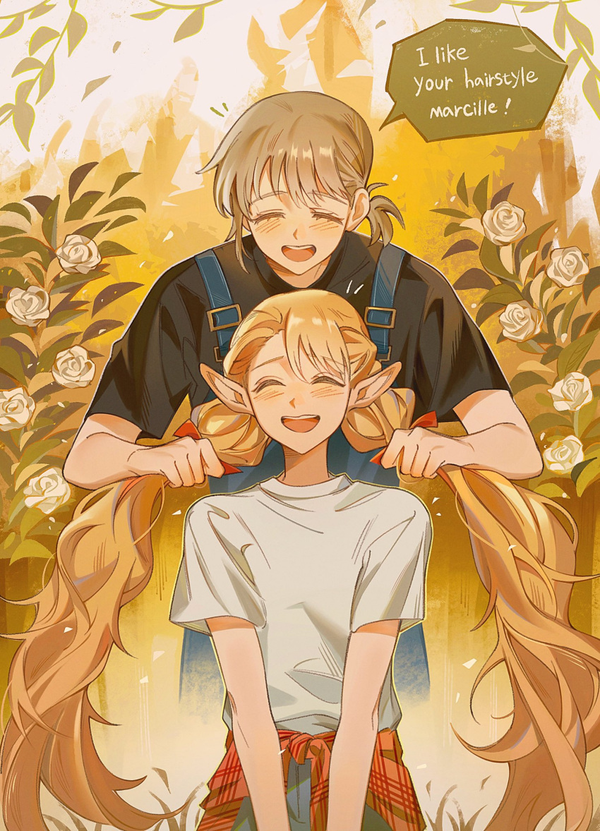 Safebooru - 2girls blonde hair blush closed eyes dungeon meshi elf ...