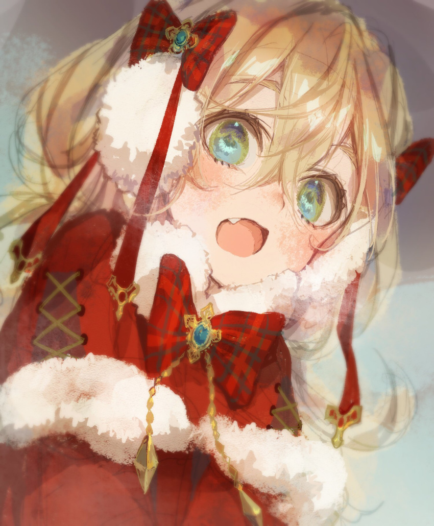 Safebooru 1girl Blonde Hair Blue Eyes Blush Bow Breath Capelet