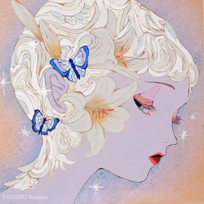 Safebooru - 1girl abstract acrylic gouache (medium) aqua eyes artist name blonde hair blue ...